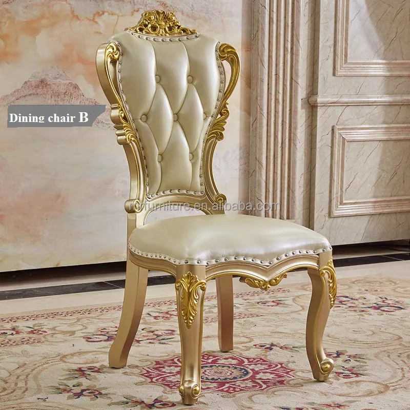 Modern Luxury European Royal Dining Set Genuine Leather With Solid Wood ...