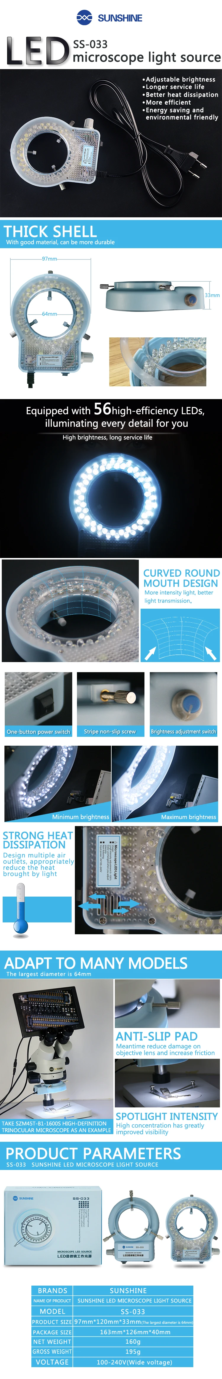 Sunshine SS-033 LED microscope integrated LED ring light source ...
