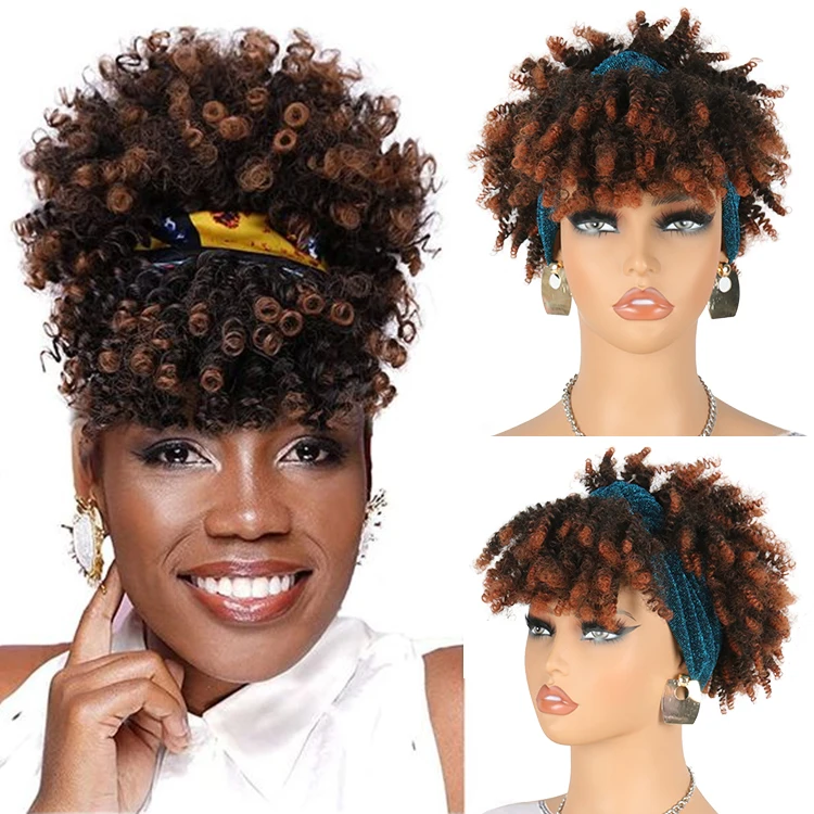 Julianna Short Curly High Puff HeadBand Wigs Fluffy With Bangs ...