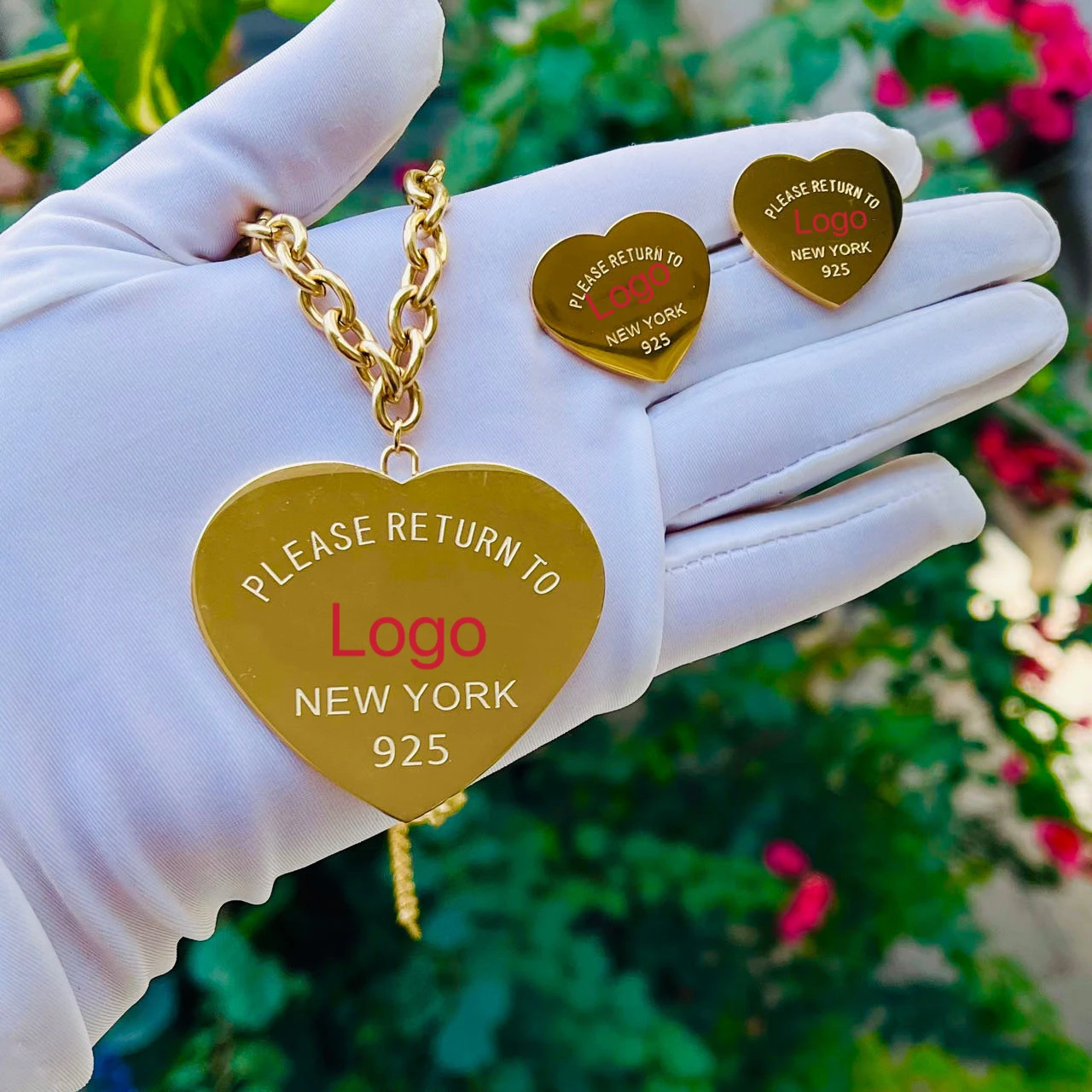 HC Custom Logo Luxury Jewelry Key Necklace With Heart Pendant Set ...