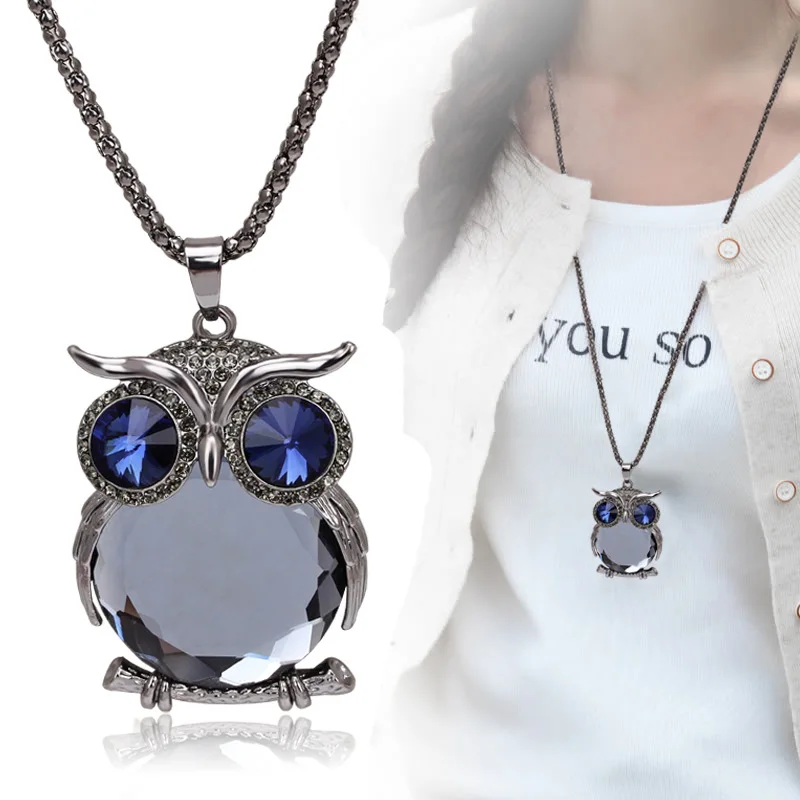 2021 Fashion Jewelry Vintage Owl Crystal long necklace for women