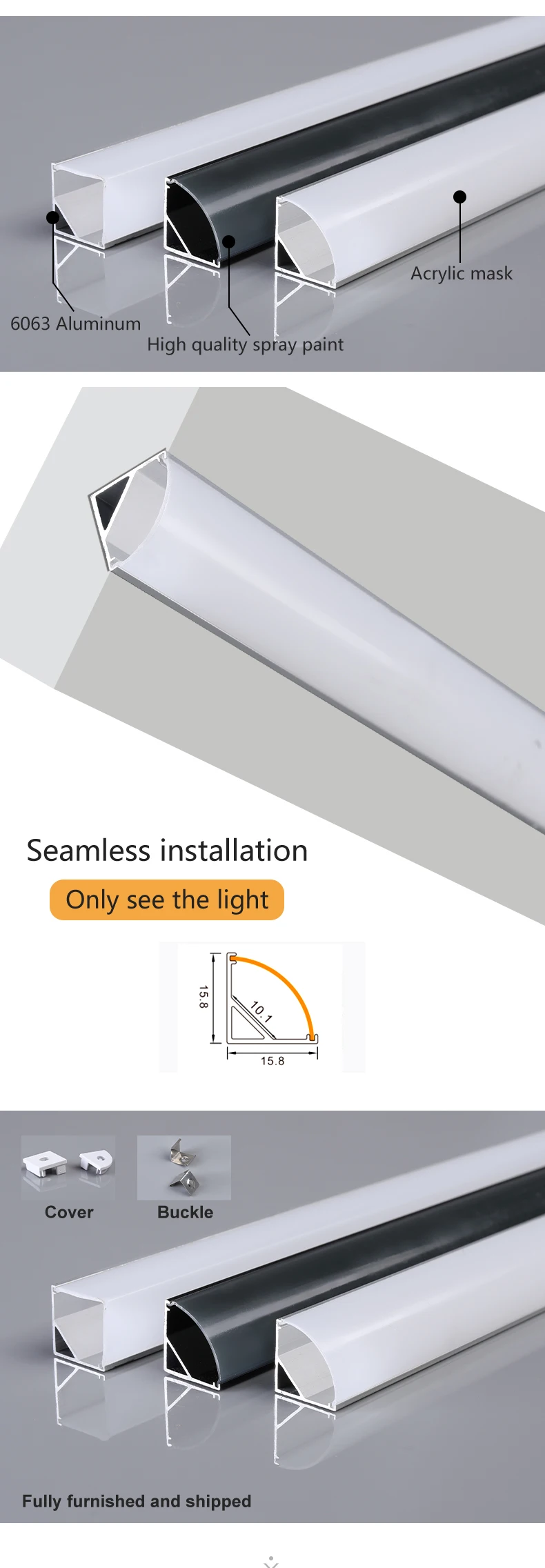16*16mm LED Profile Diffuser - Aluminum for Kitchen Cabinets