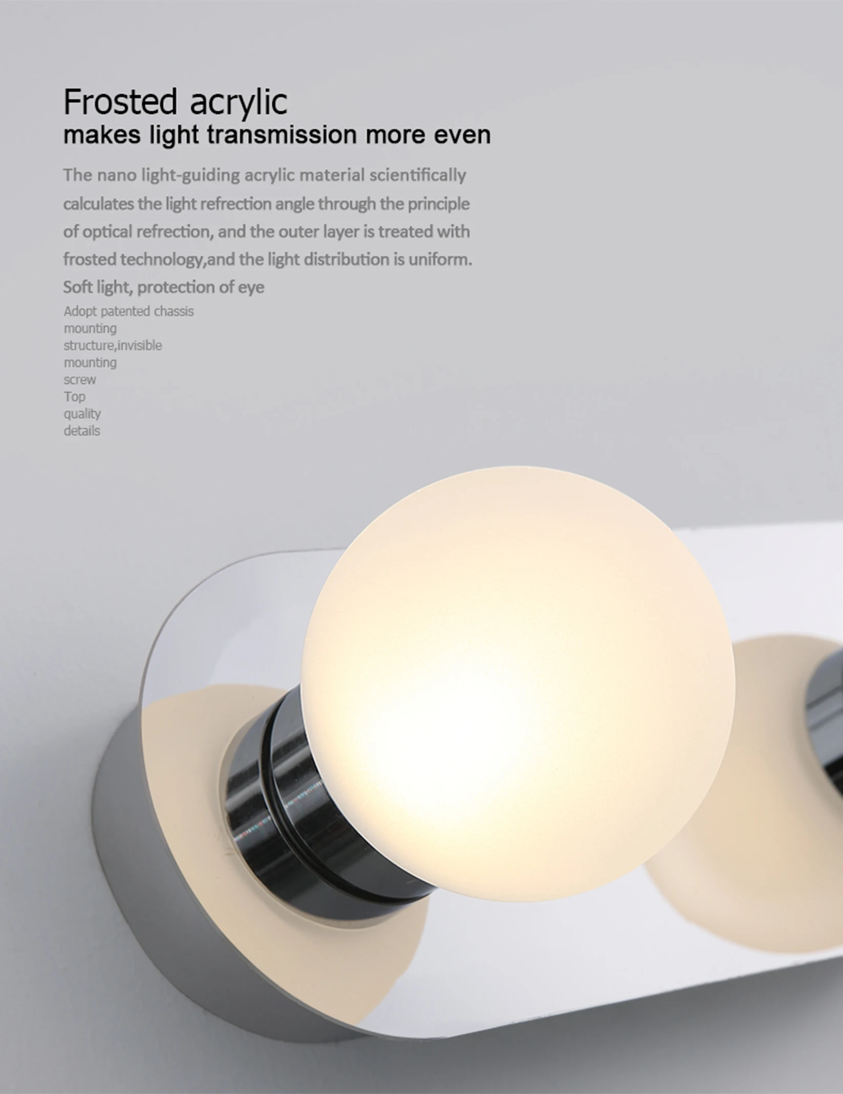 Cob Led Mirror Light With 3 Acrylic Ball Diffuser Ip44 Modern Bathroom ...