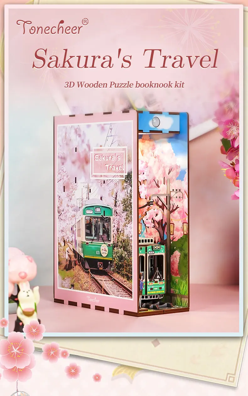 Tonecheer Sakura's Travel DIY Book Nook Kit - Wooden Bookends
