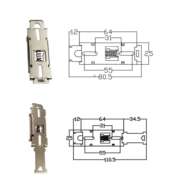 Steel Spring Loaded DIN Guided Rail Buckle - 35MM Relay Clip