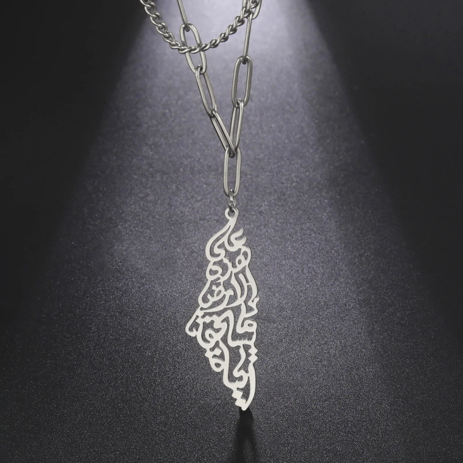 Stainless Steel Palestine Map Charm Chain Necklace