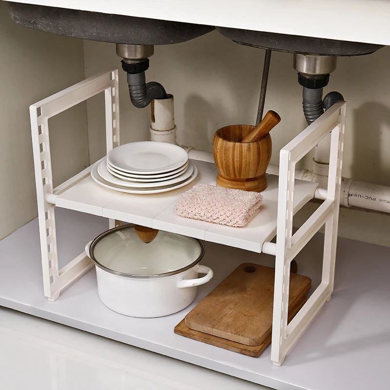 2-Tier Expandable Under-Sink Shelf Multifunctional Bathroom Kitchen ...