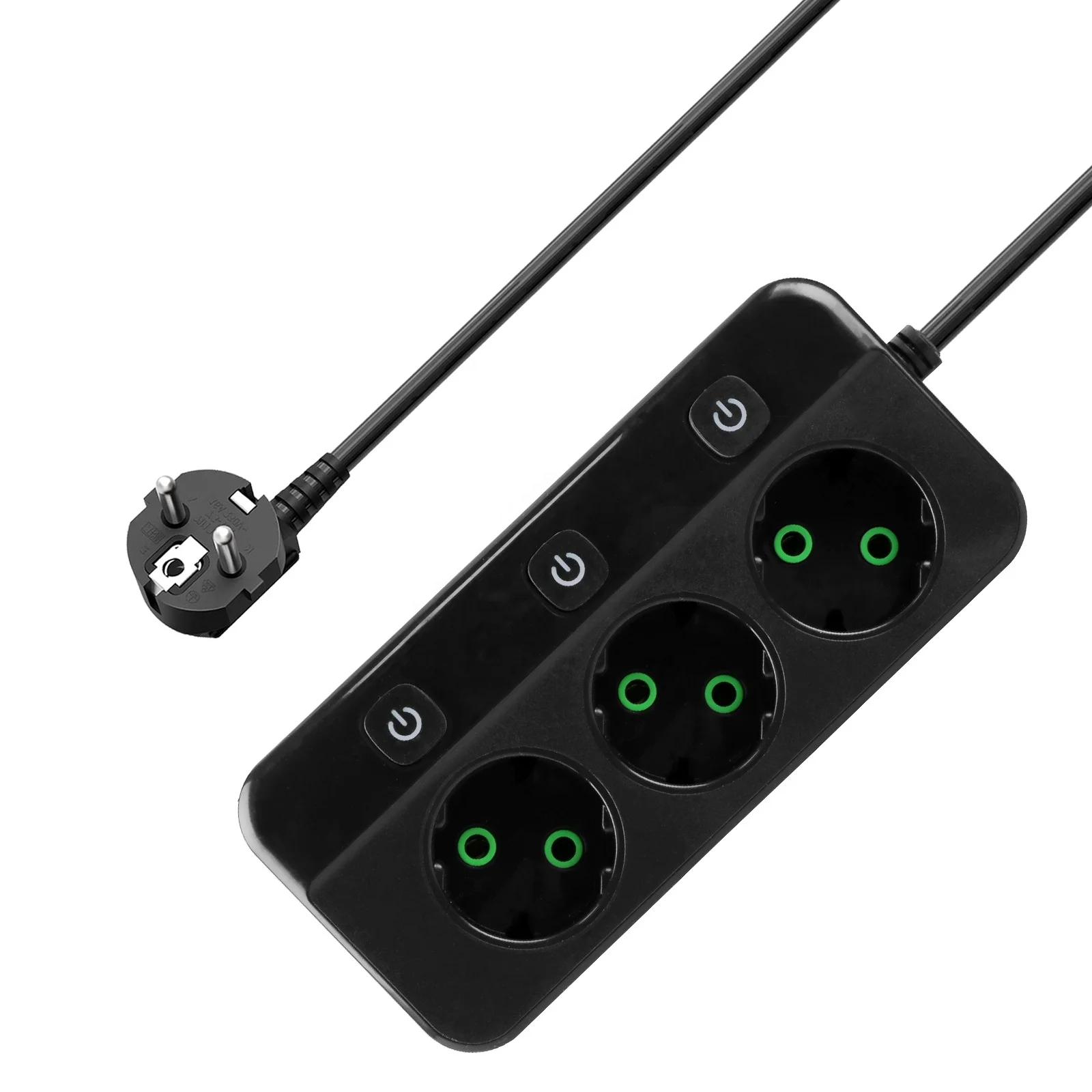 3 Way European Extension Socket EU Plug Power Strip With Switch 2m ...