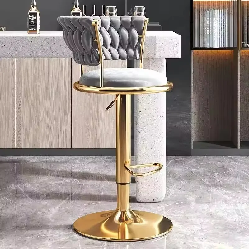 Modern Luxury Bar Chair - Metal Velvet Swivel Leather