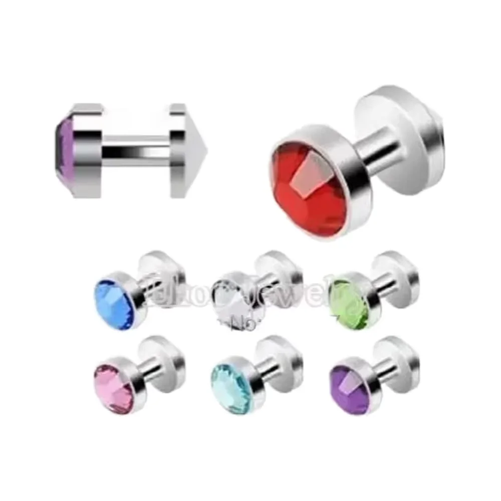 Implant Grade G23 Titanium 18 Gauge Skin Diver with Crystal Flat Gem ...