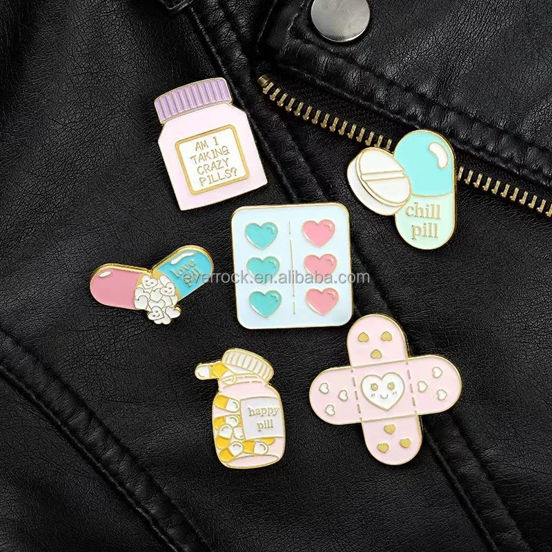 Wholesale Metal Cartoon Pins Cute Band-Aid Capsule Pill Badge Bottle ...