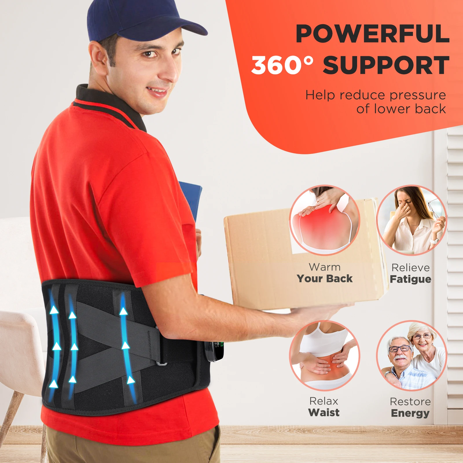 Rechargeable Electric Lumbar Brace - Lower Back Massage Belt