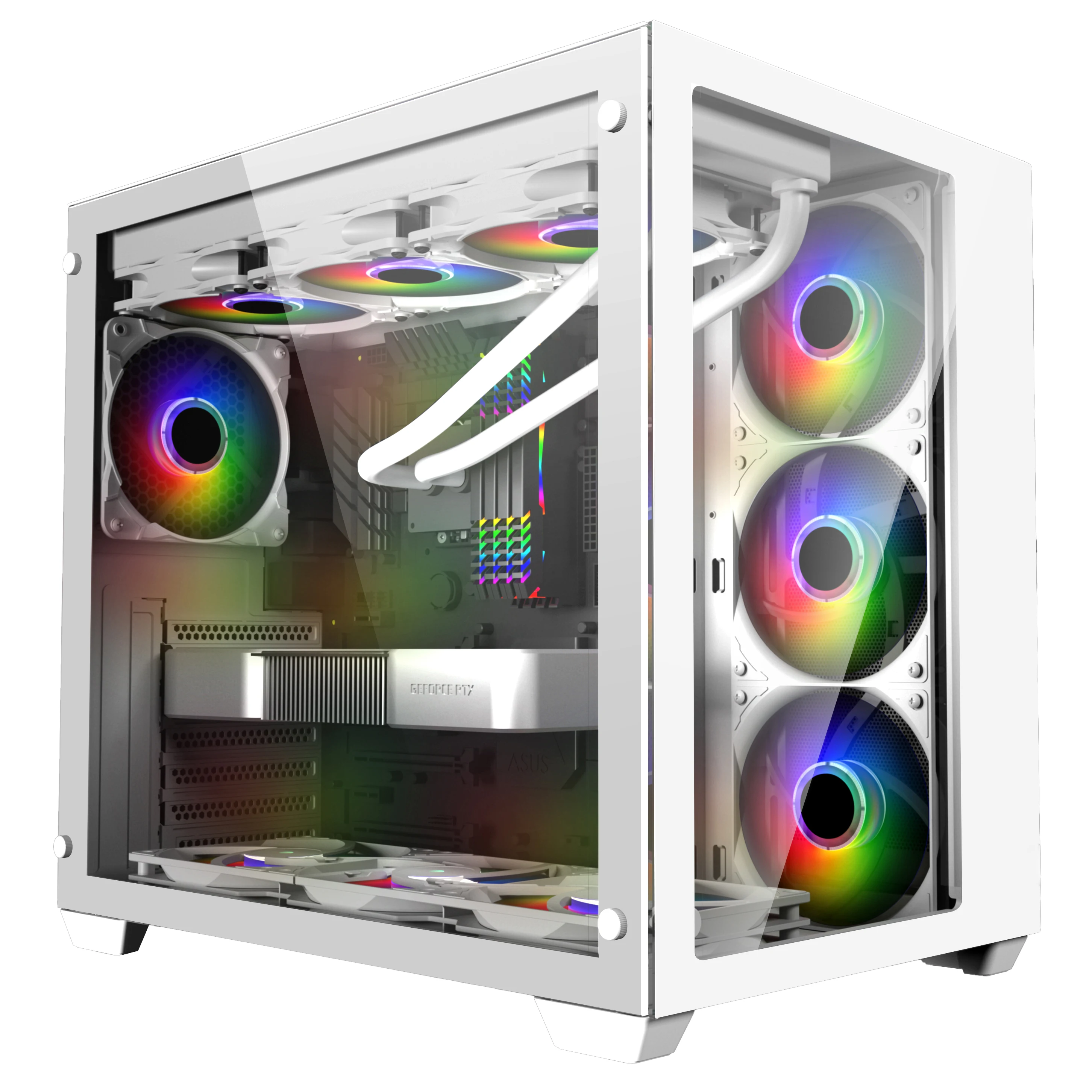 Sea View Wide Cube Gaming Computer ATX Case RGB Light Board PC Gaming ...