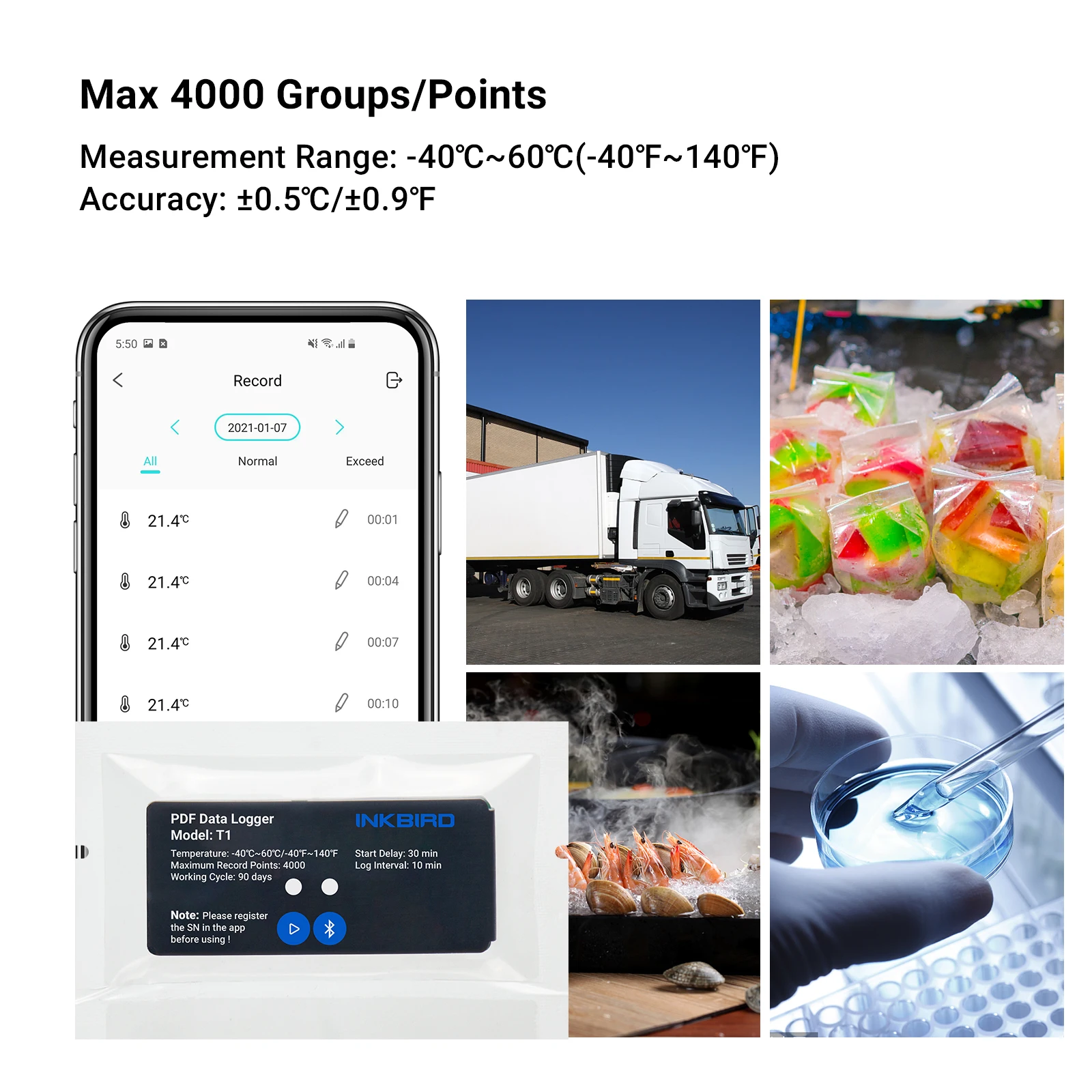 Inkbird Ibs-t1 Waterproof Temperature Data Logger For Quality Control ...