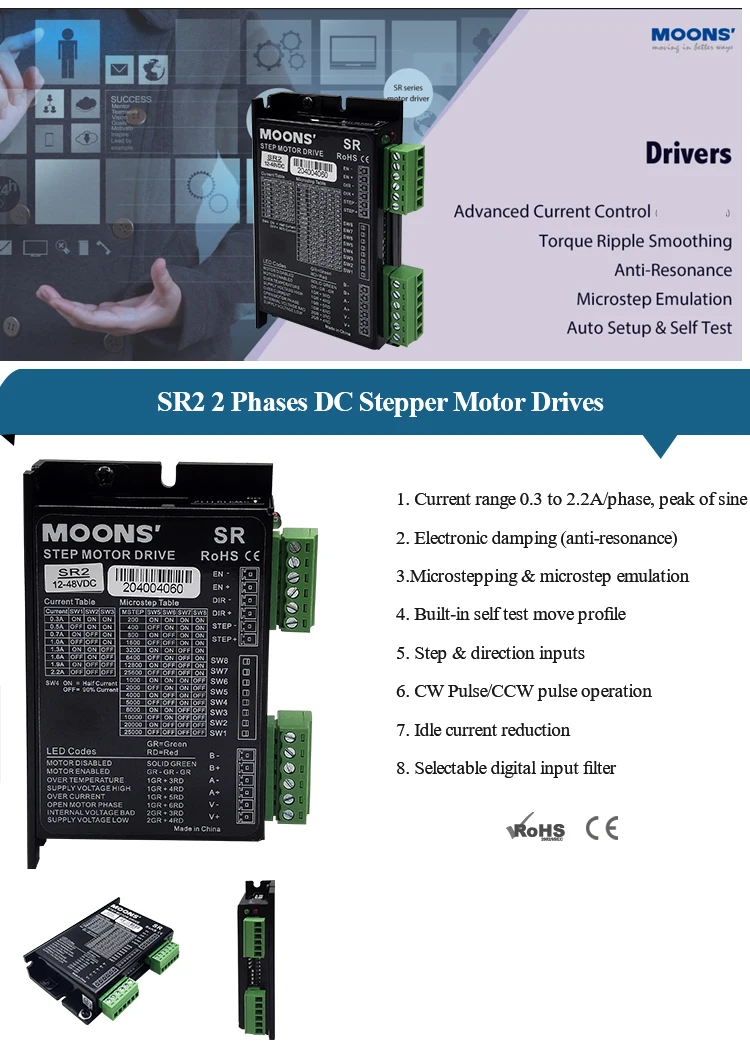 MOONS SR2 Stepper Motor Driver - 50W, 2-Phase, 12-48 VDC