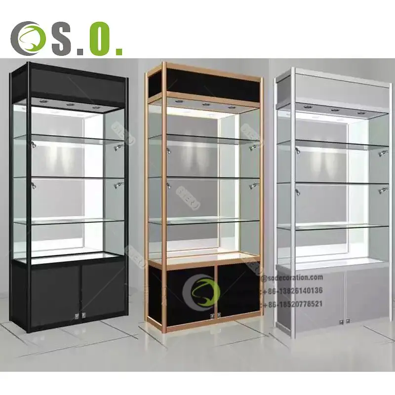 Full Vision Showcase With LED Lighting Glass Display Cabinets Tall ...