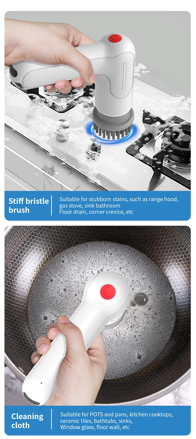 Electric Spin Rechargeable Automatic Cordless Kitchen Rotating Cleaning ...