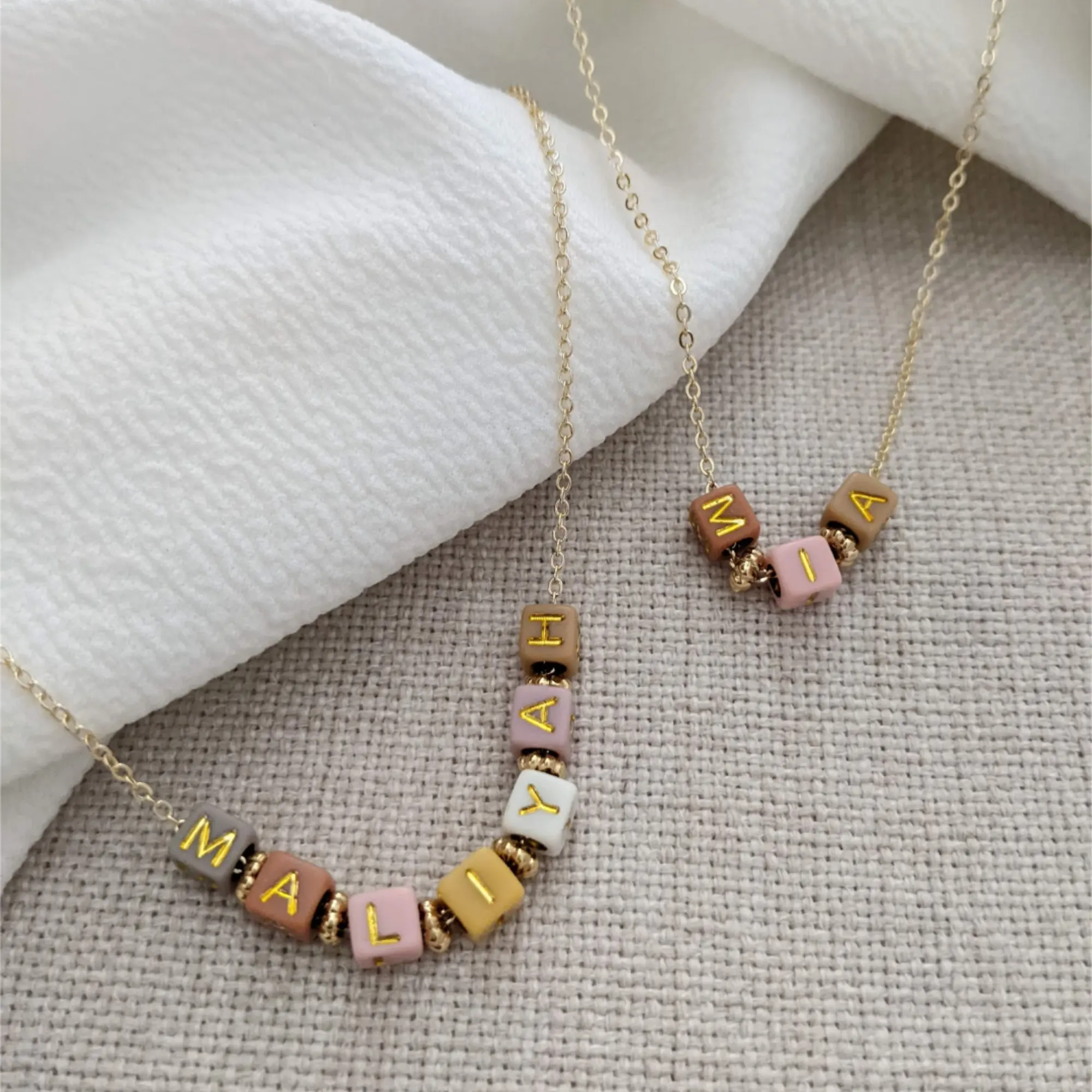 Custom Gold Beaded Name Necklace Word Stainless Steel Necklace ...