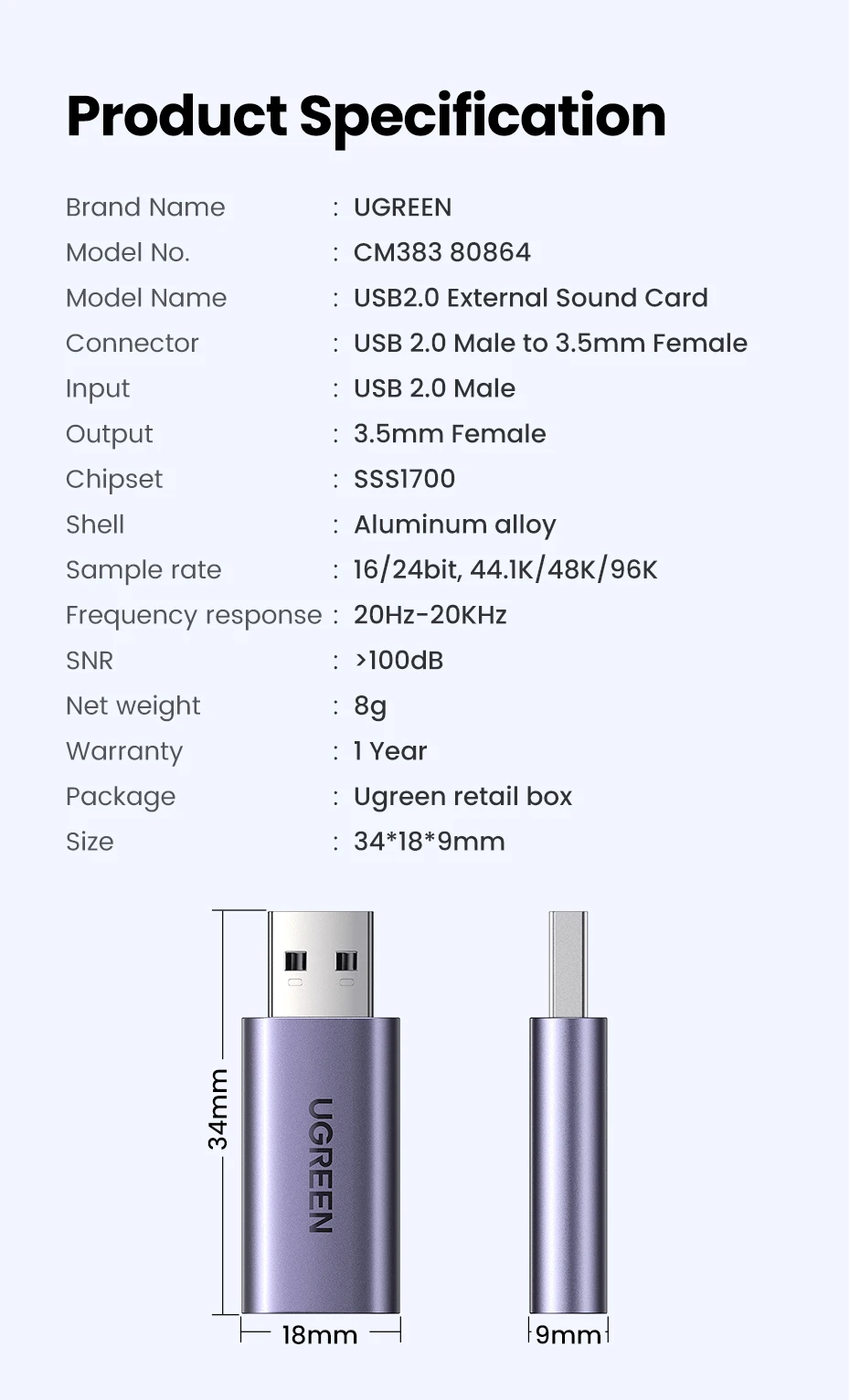 Ugreen Sound Card USB - Enhance Audio for Laptop & Switch