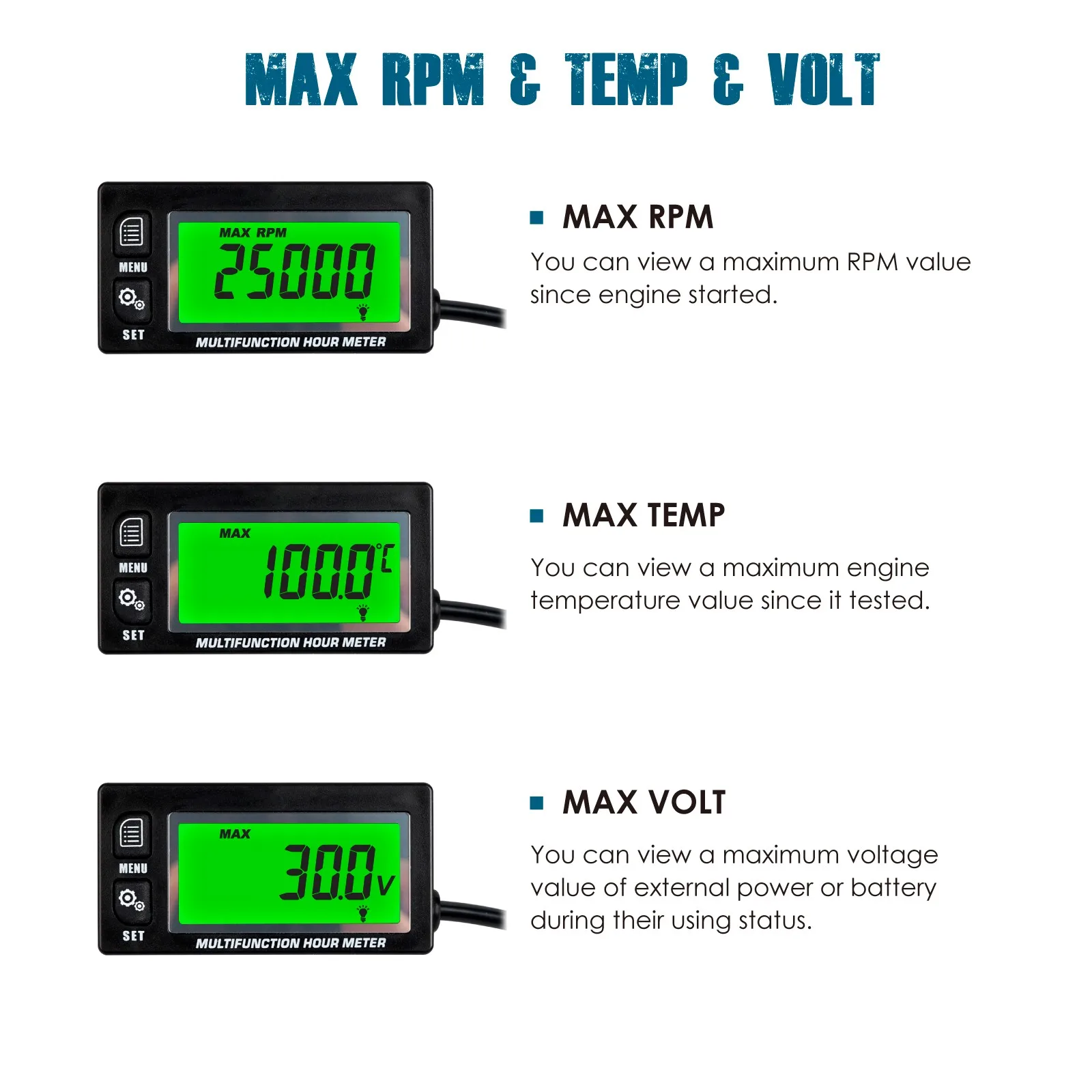 Comprehensive Instrument-Temp/Tach/Hour Meter for Motorcycle Generator ...