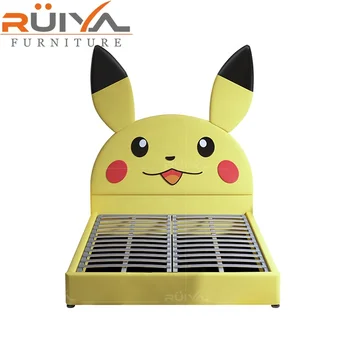 Luxury Bedroom Furniture Bed Cute Pikachu Cartoon Leather Kids Double ...
