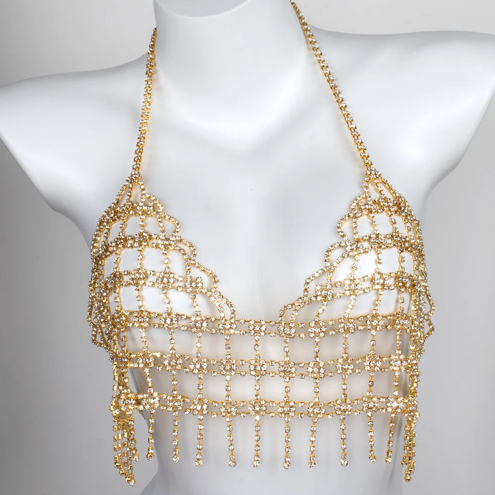 Fashion Jewelry Accessories Rhinestone Fringe Body Chain Gold Silver