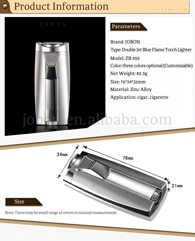 Jobon Windproof Double Jet Flame Cigarette Torch Lighter Custom Logo ...