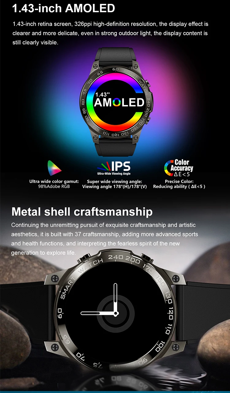 DM50 Smartwatch - AMOLED Display, IP68 Waterproof, Heart Rate Monitor