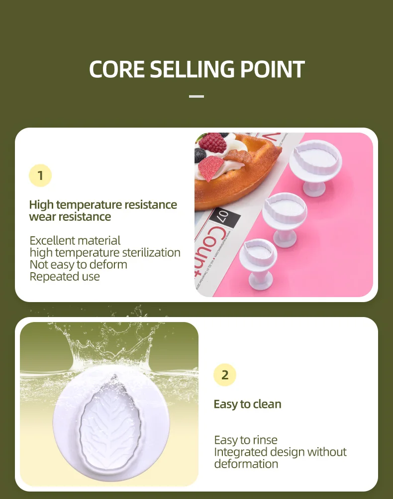 Hot Three-piece Rose Leaf Spring Mold Biscuit Cutting Mold Diy Cake ...