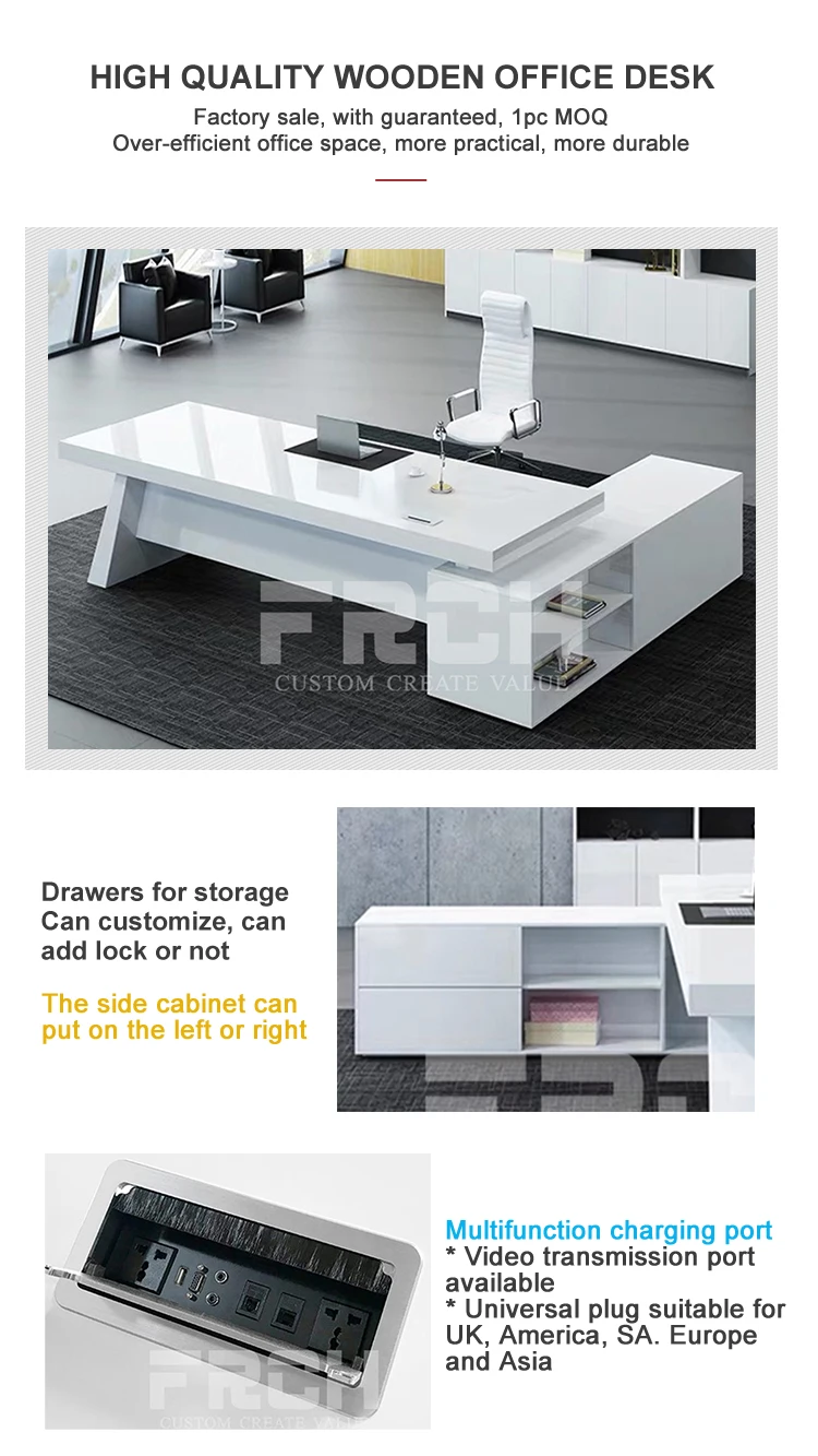 Modern Luxury Custom L Shape Design Office Table Wood White