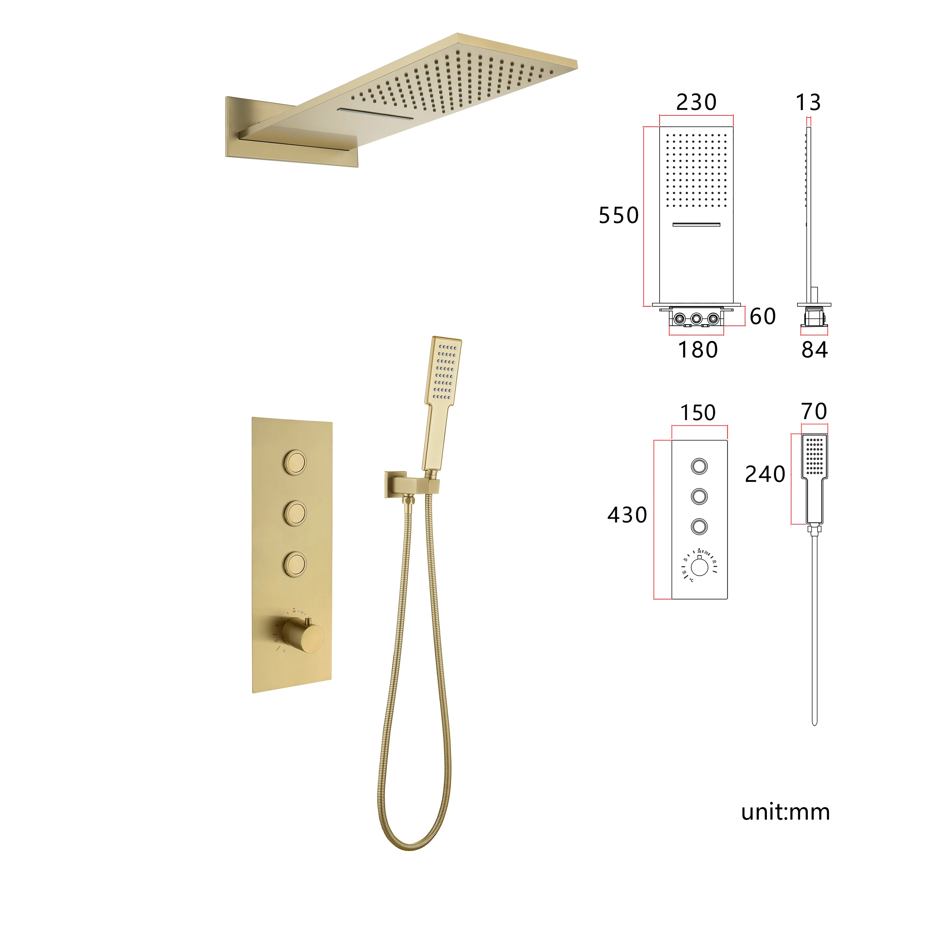 Luxury Rain Shower Set - Gold Black Bath Faucets with Jets