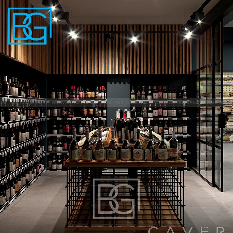 Wooden Whisky Fixtures Liquor Glass Bottle Metal Display Rack Metal ...