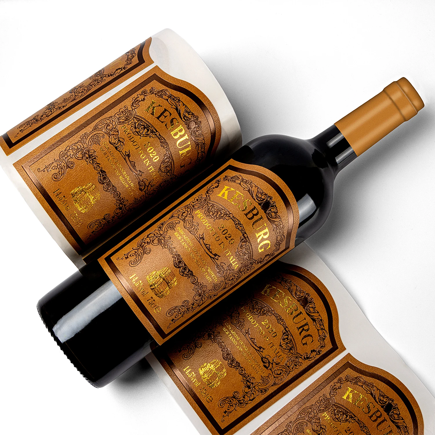Custom Gold Foil Sticker Labels for Whisky & Wine Bottles