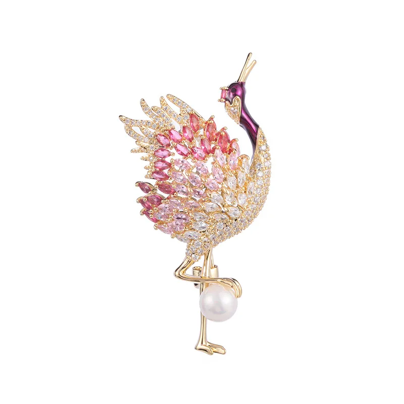 Roche Oem Broche Luxury Zircon Pearl Flamingo Brooch - Buy Designer ...
