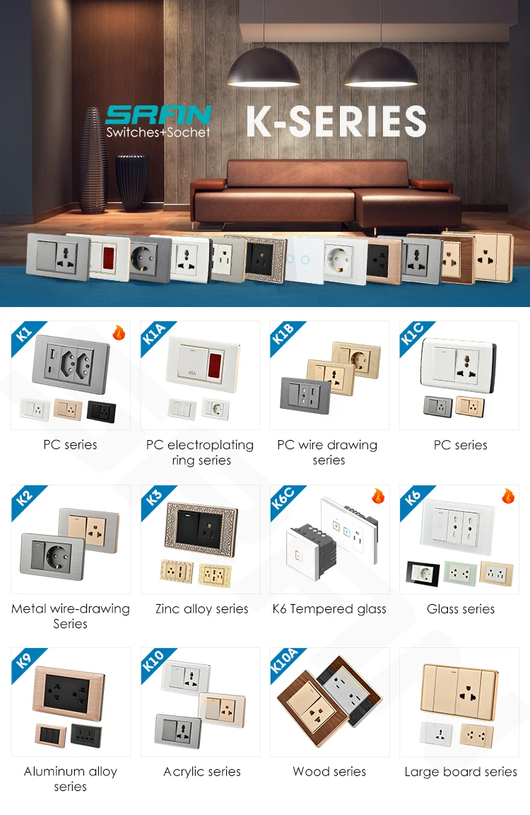Modern Luxury Board 6pin Universal Wall Electric Socket White Black ...