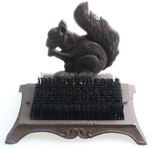 Rustic Heavy Duty Cast Iron Hedgehog Boot Brush with Scraper