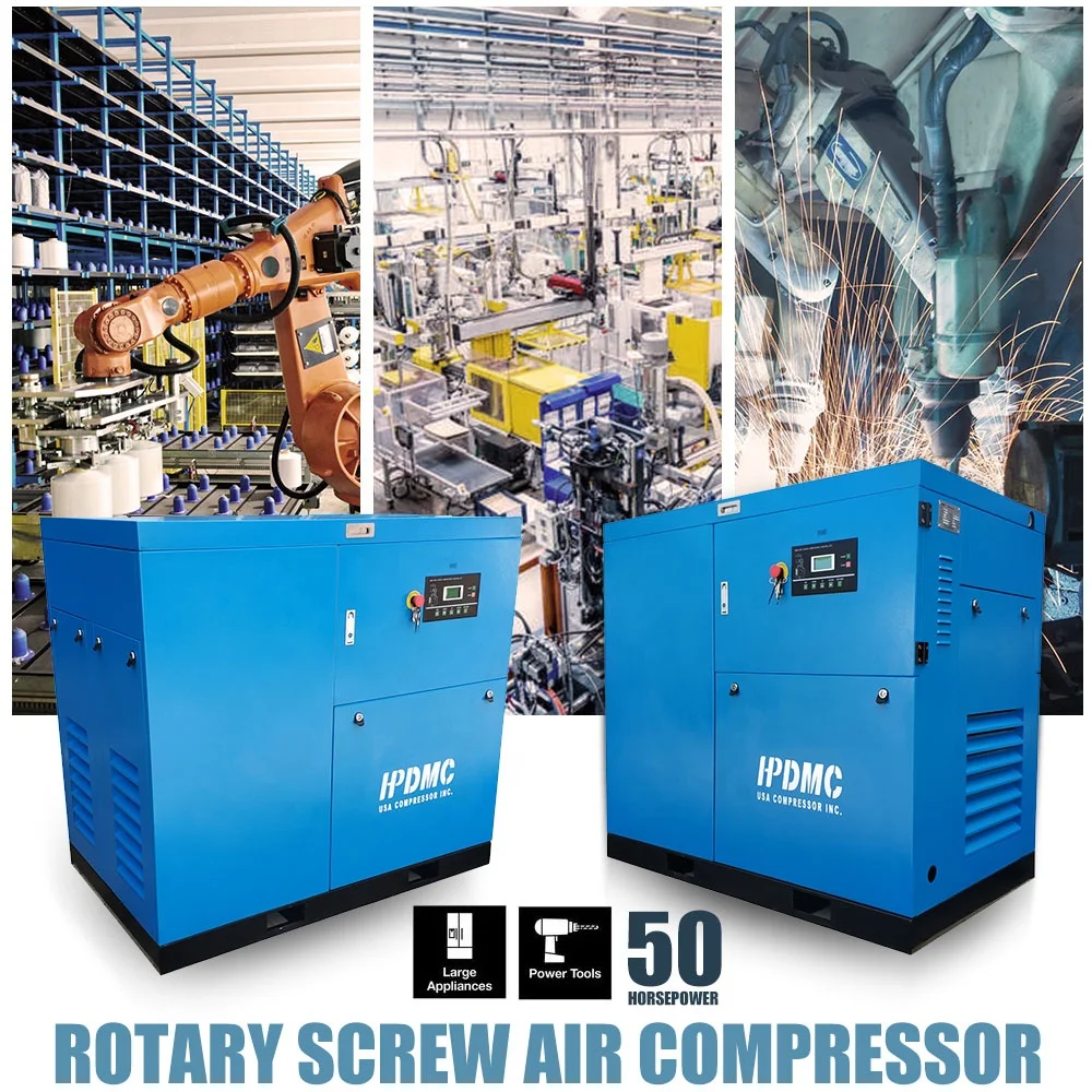 50HP Rotary Screw Compressor 198CFM@MAX 150PSI/208-230V/60Hz/3-Phase ...