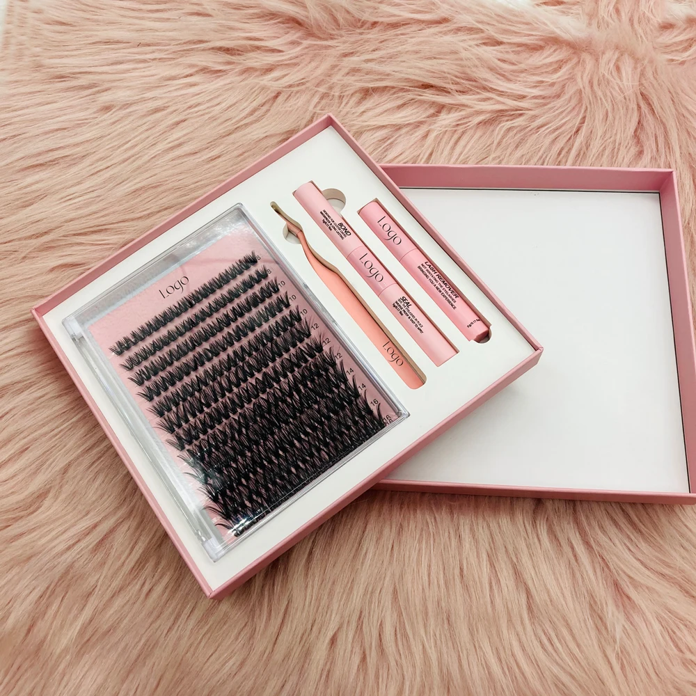 Cluster Lash Set Custom Logo Wholesale Private Label Faux Mink Fluffy D ...