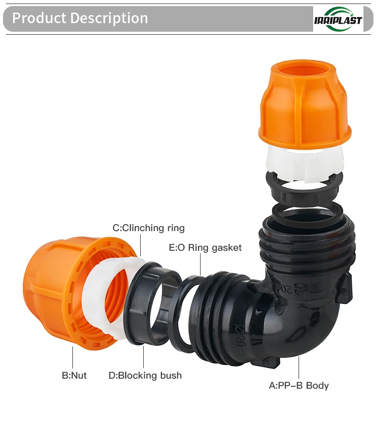 IRRIPLAST PN10 PN16 IRRIGATION WATER SYSTEM BSP PUSH FITTING HDPE PE PIPE FITTINGS ELBOW HDPE PP ...