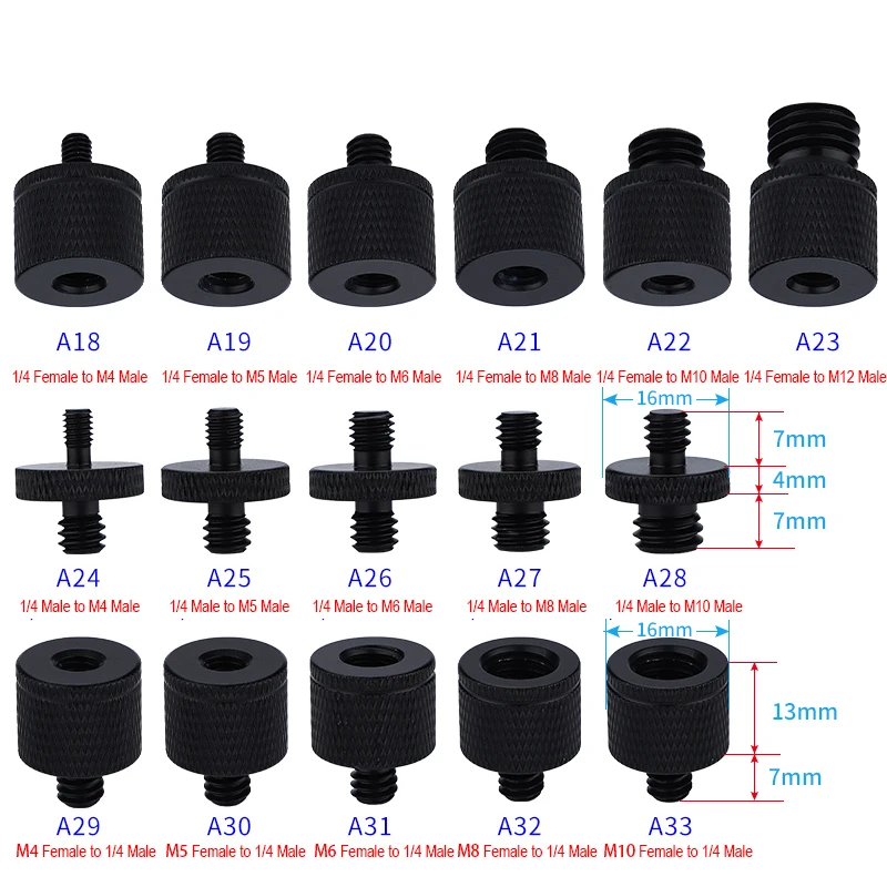 14 to M4 M6 M8 M10 M12 Conversion Screw Adapters for Cameras