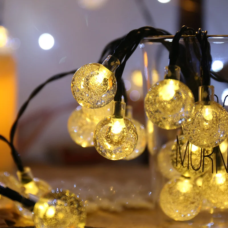 8 Modes Solar Lights Crystal Ball Bubble LED String Fairy Lights ...
