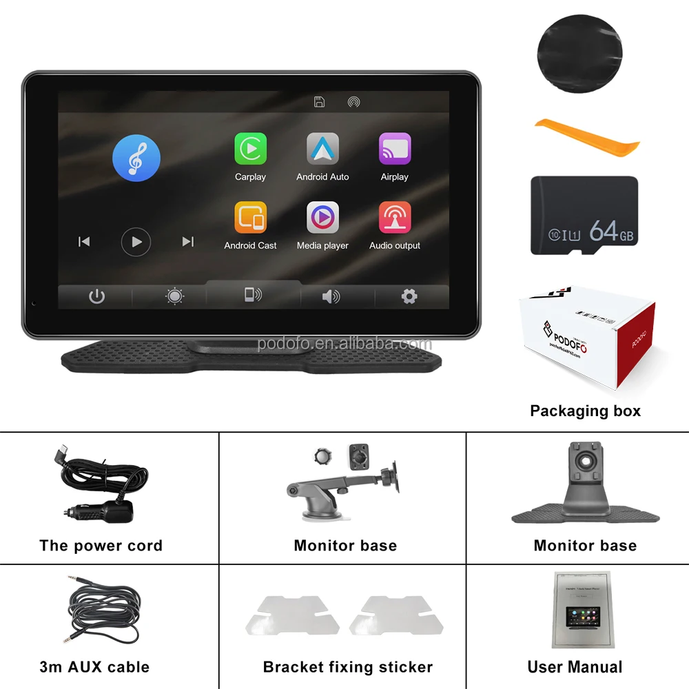 Podofo Portable 7 Inch Smart Car Monitor PND Car Radio Wireless Carplay ...