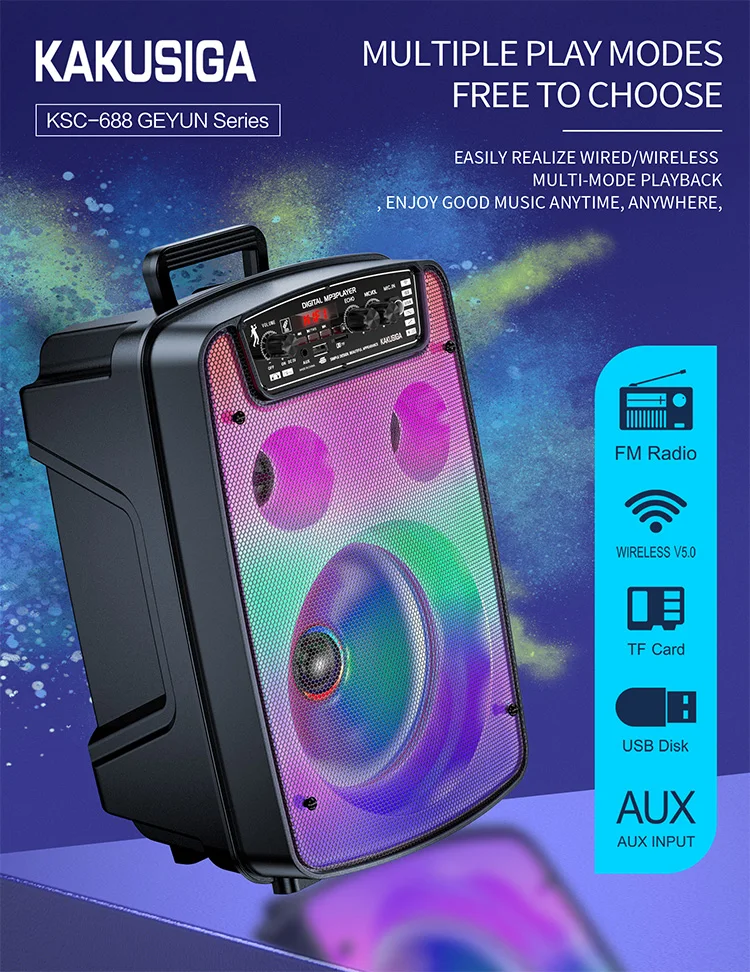 KAKUSIGA Portable BT Speaker - 3D Surround Sound & LED Light