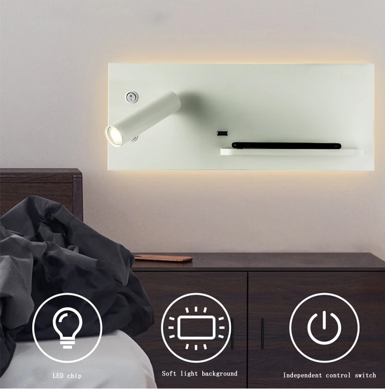 Hotel Headboard LED Reading Light with USB Charging