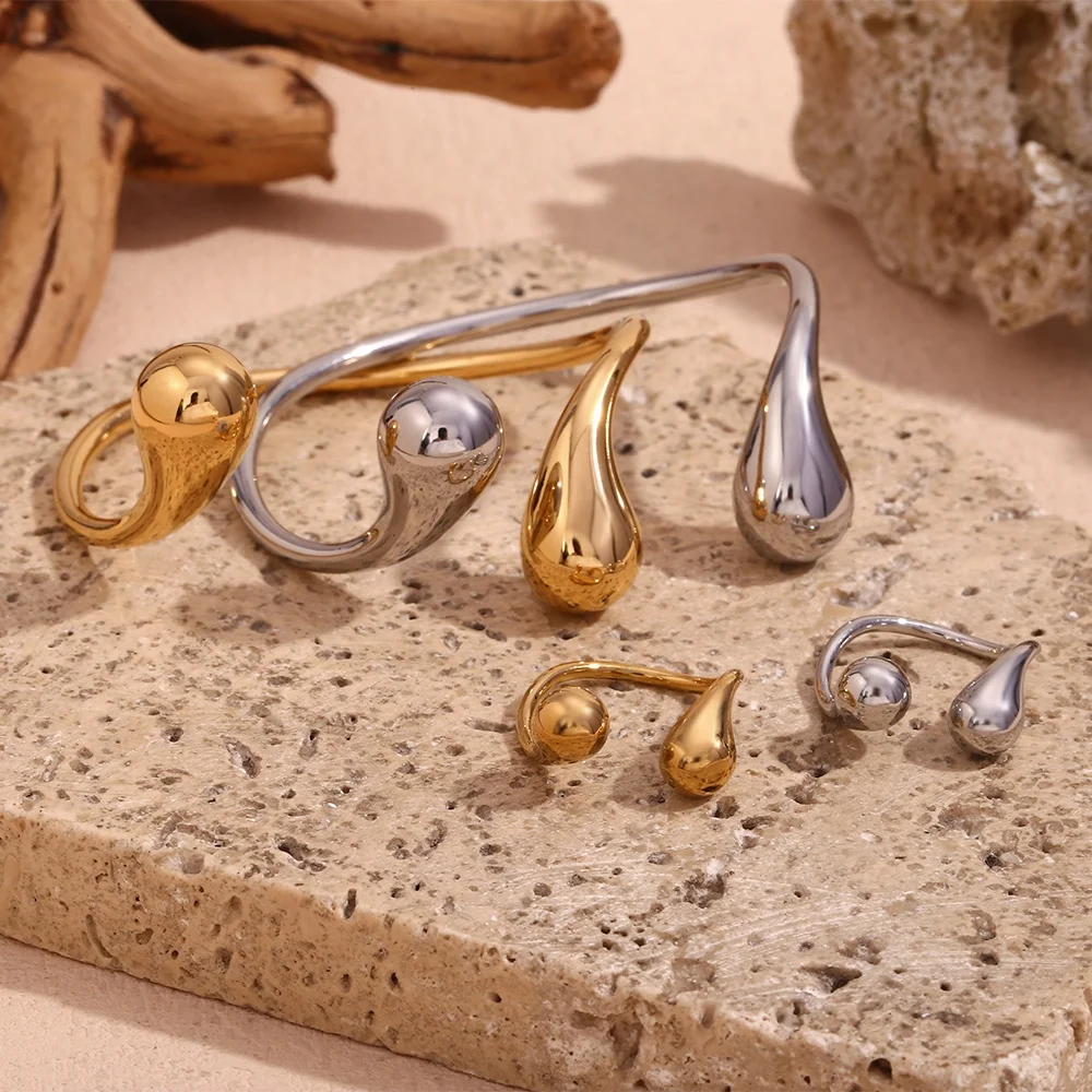 Tarnish Free Minimalist Jewelry - Water Drop Gold Plated Bangles