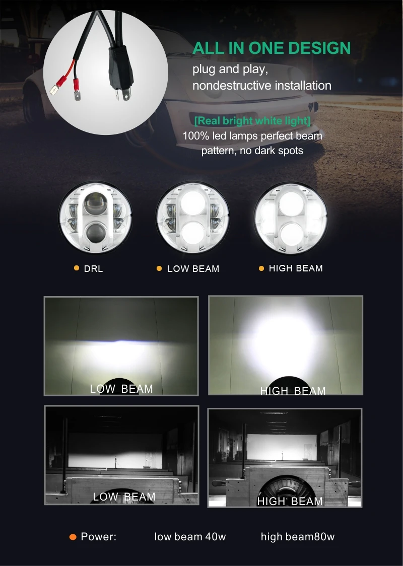 Tuff Plus Round 7 Inch Emark High Beam Led Car Auto Head Lights Bulb ...