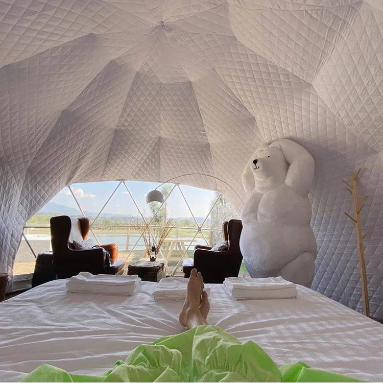 Outdoor Canvas Clamping Geodesic Dome Hotel Tent House with Bathroom