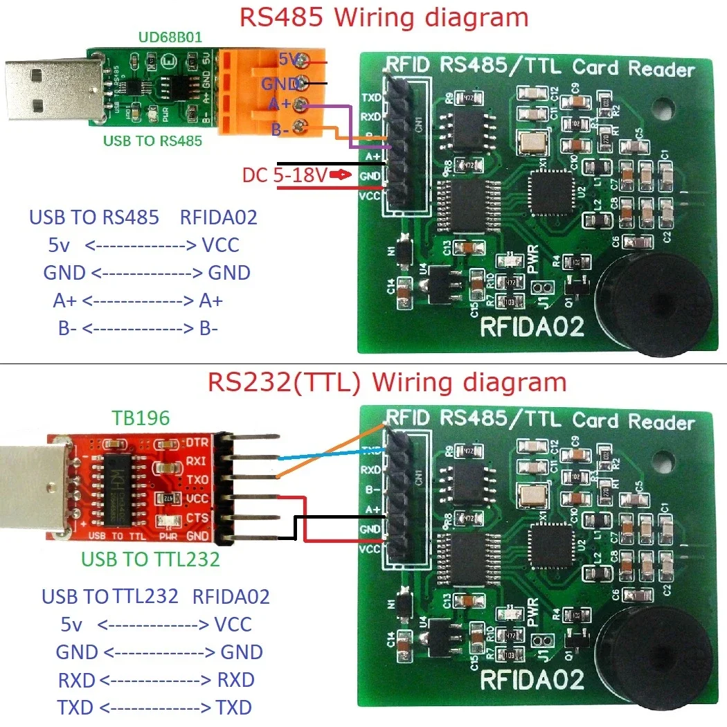 RFIDA02 Reader Writer RS485 RS232(TTL) UART 13.56MHz RFID RC522 CV520 ...