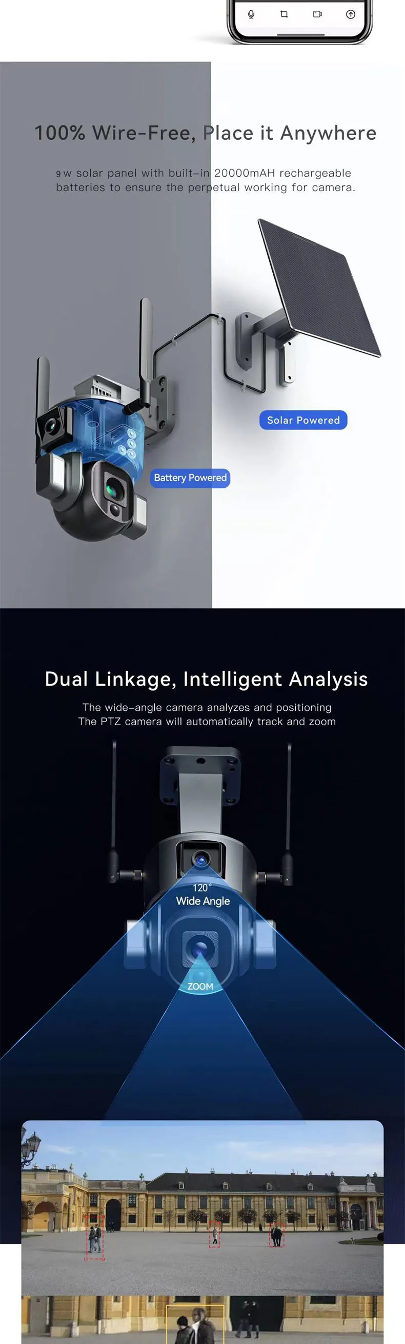 4K Dual Screen HD Solar Power Camera Wifi 10X Optical Zoom IP Camera ...