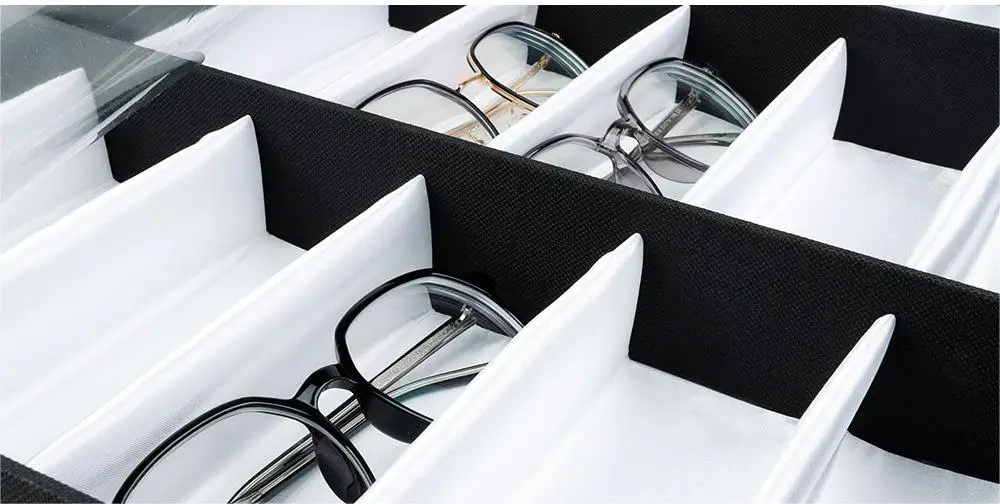 Luxury 18 Slot Eyeglasses Tray with Custom Logo & Magnetic Closure